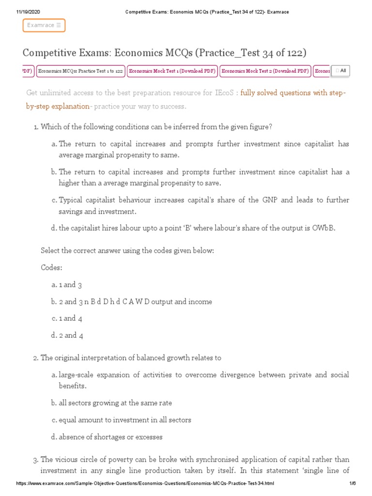 Cawd 337 Economics MCQs Practice Test | PDF | Finance & Money Management