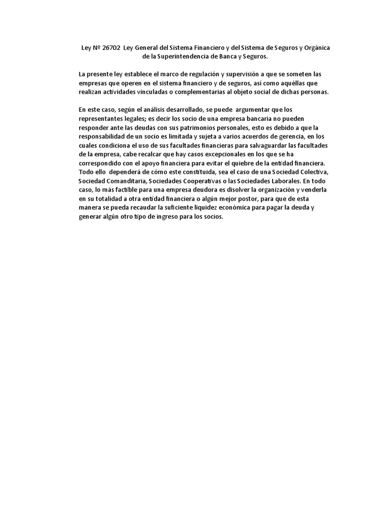 Ley #26702 Ley General Del Sistema Financiero y Del Sistema de Seguros y Orgánica de La ...