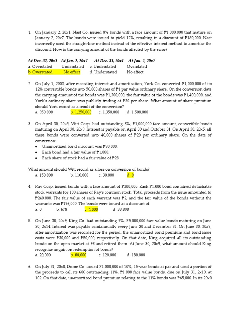 Bonds Payable Accounting Quiz Solutions | PDF | Bonds (Finance ...