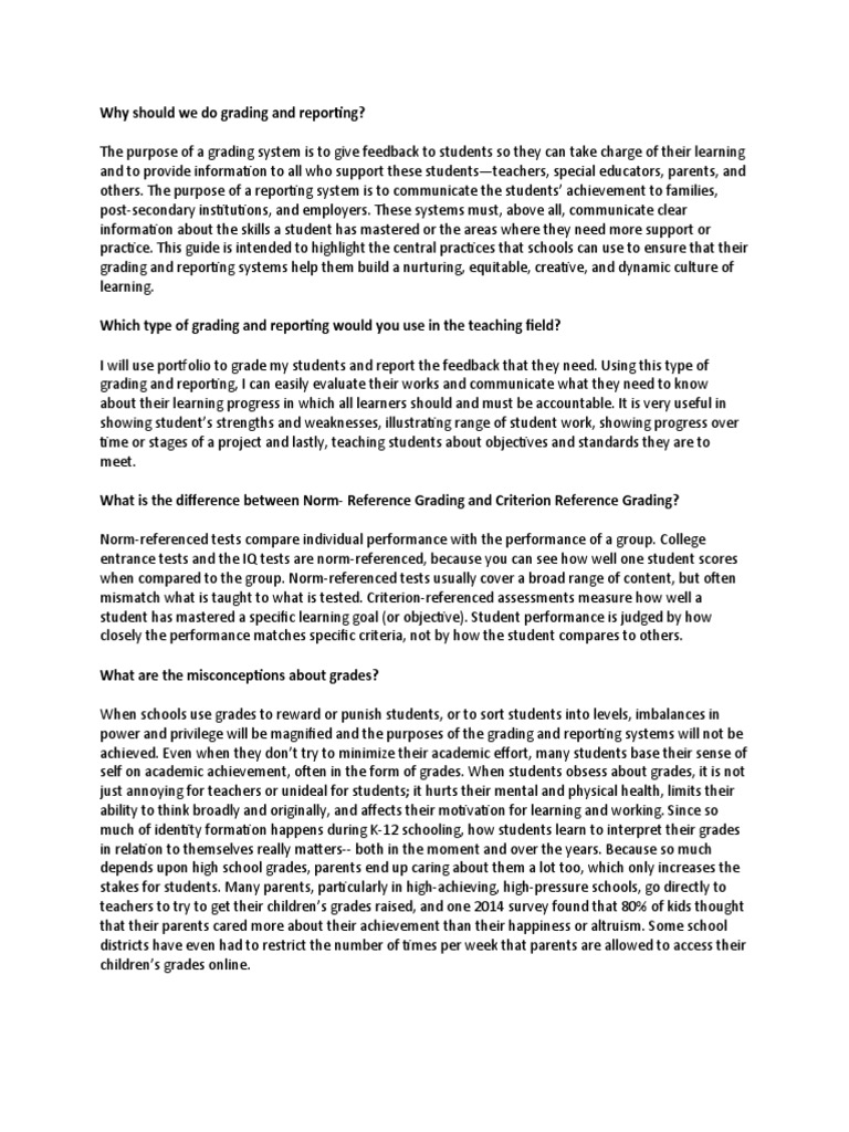 Why Should We Do Grading and Reporting? | PDF | Education Theory ...