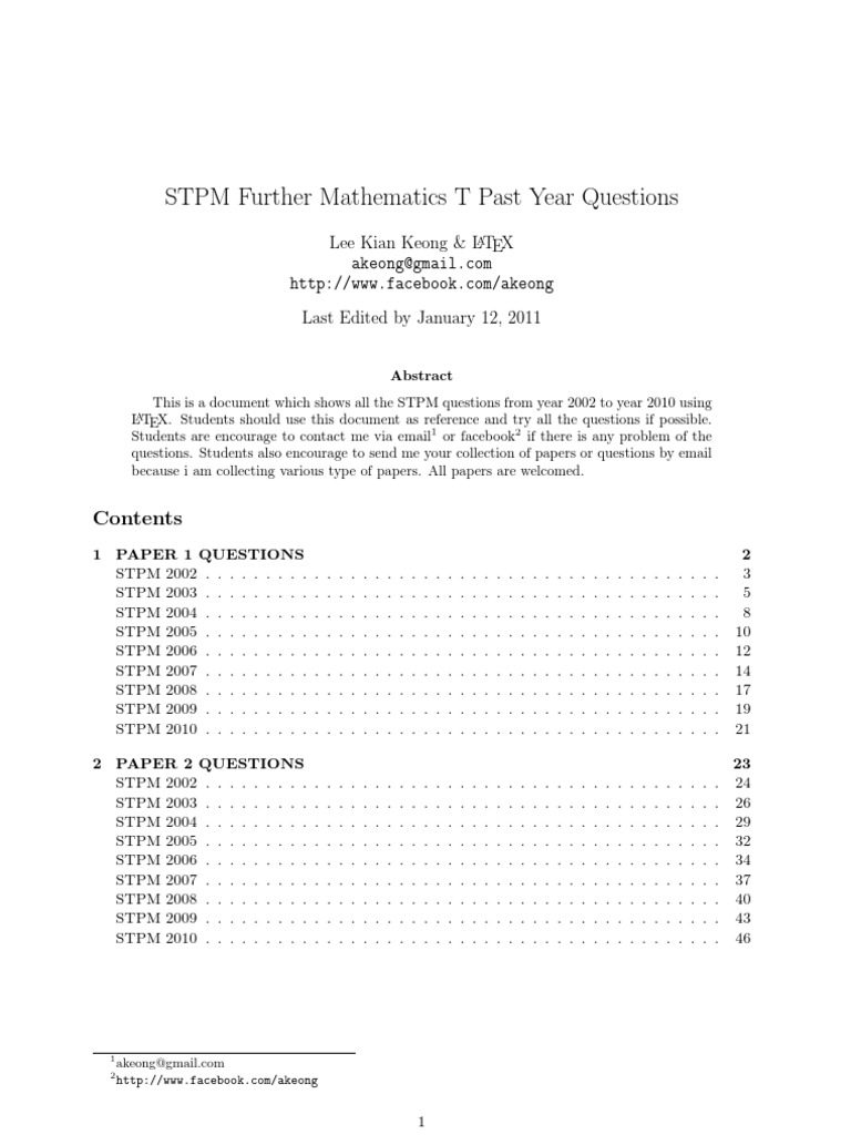STPM Further Mathematics T Past Year Questions | PDF | Eigenvalues And ...