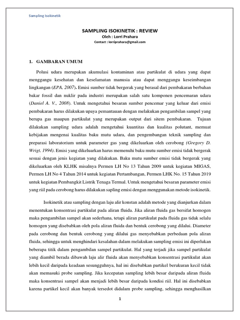 Sampling Emisi Sumber Tidak Bergerak Dengan Konsep Isokinetik - Review ...