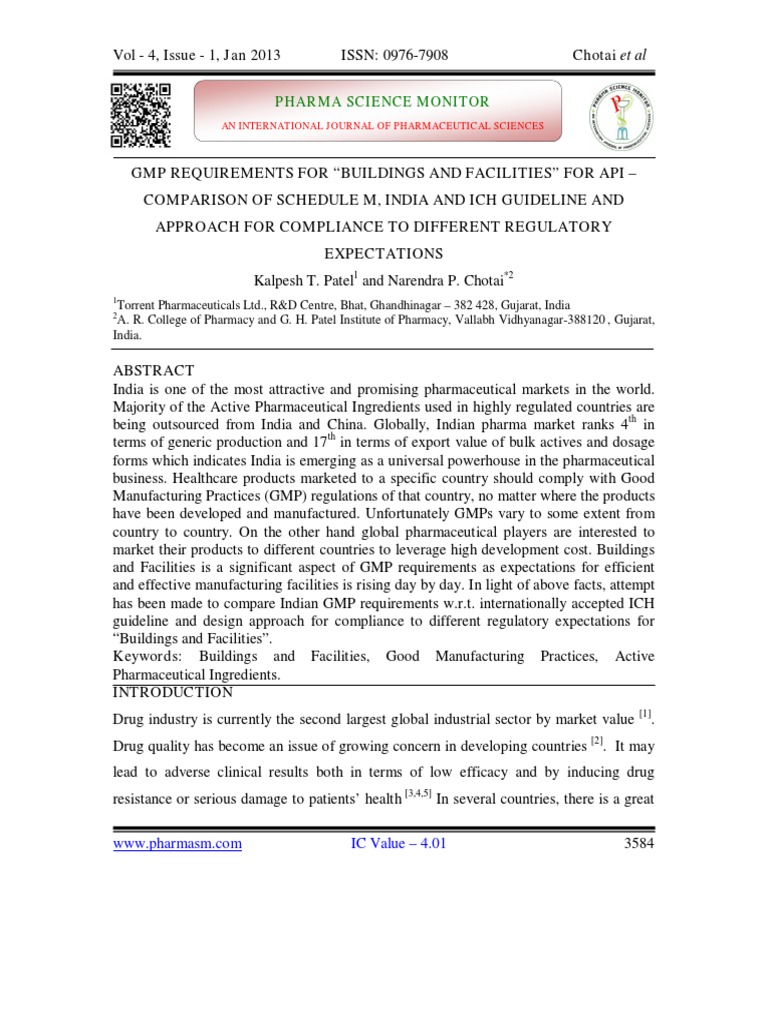 GMP Requirements For Buildings and Facilities For Api-Comparison of ...
