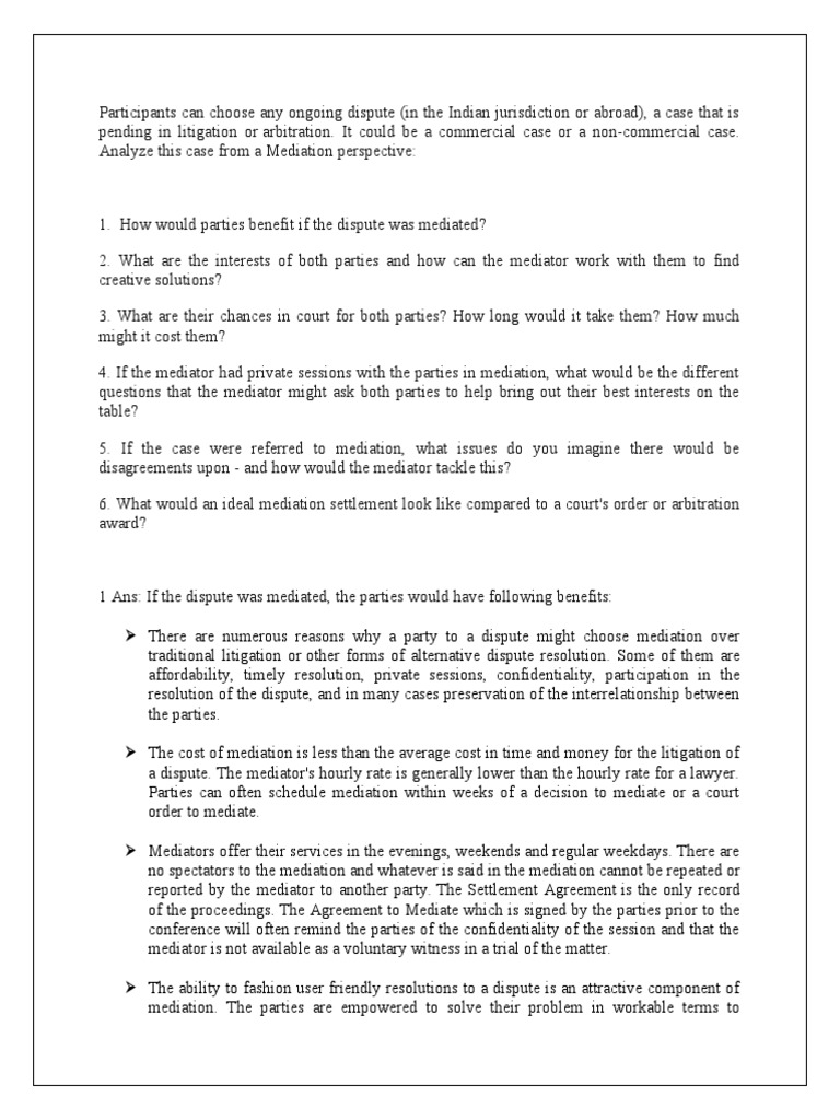 Mediation Assignment | PDF | Mediation | Arbitration