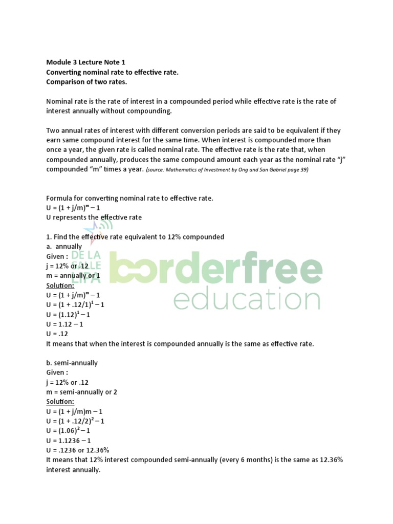 Module 3 Lecture Note 1 Converting Nominal Rate To Effective Rate ... Module 3 Lecture Note 1 Converting Nominal Rate To Effective Rate ...