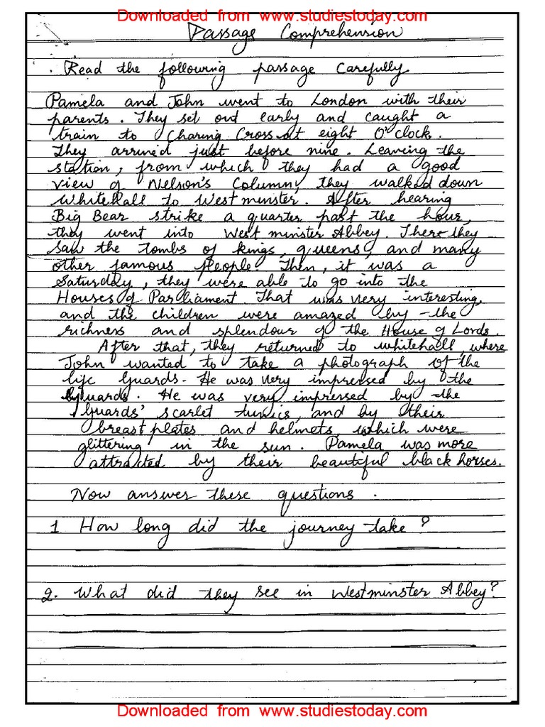 CBSE Class 5 English Worksheet - Passage Comprehension | PDF