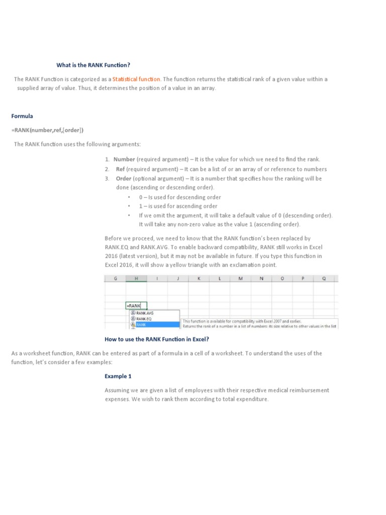 What Is The RANK Function | PDF | Function (Mathematics) | Array Data ...