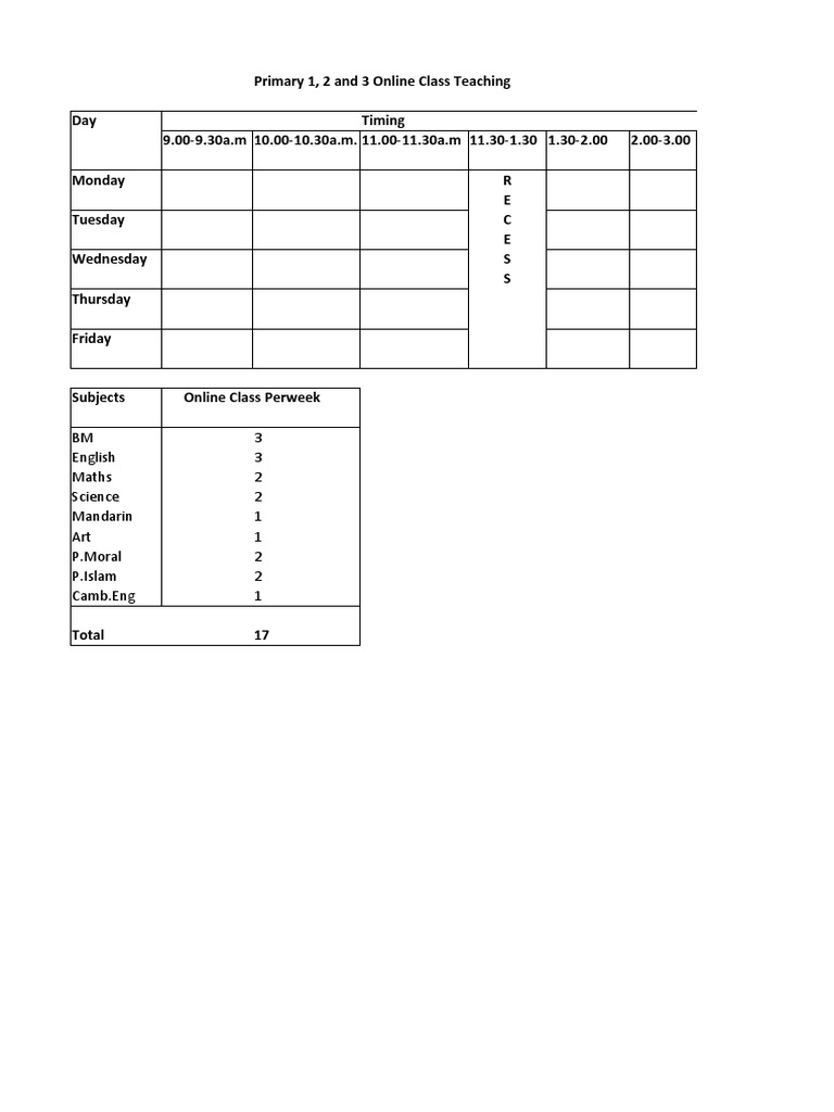 Online Class Timetable for Primary & Secondary | PDF | Science ...