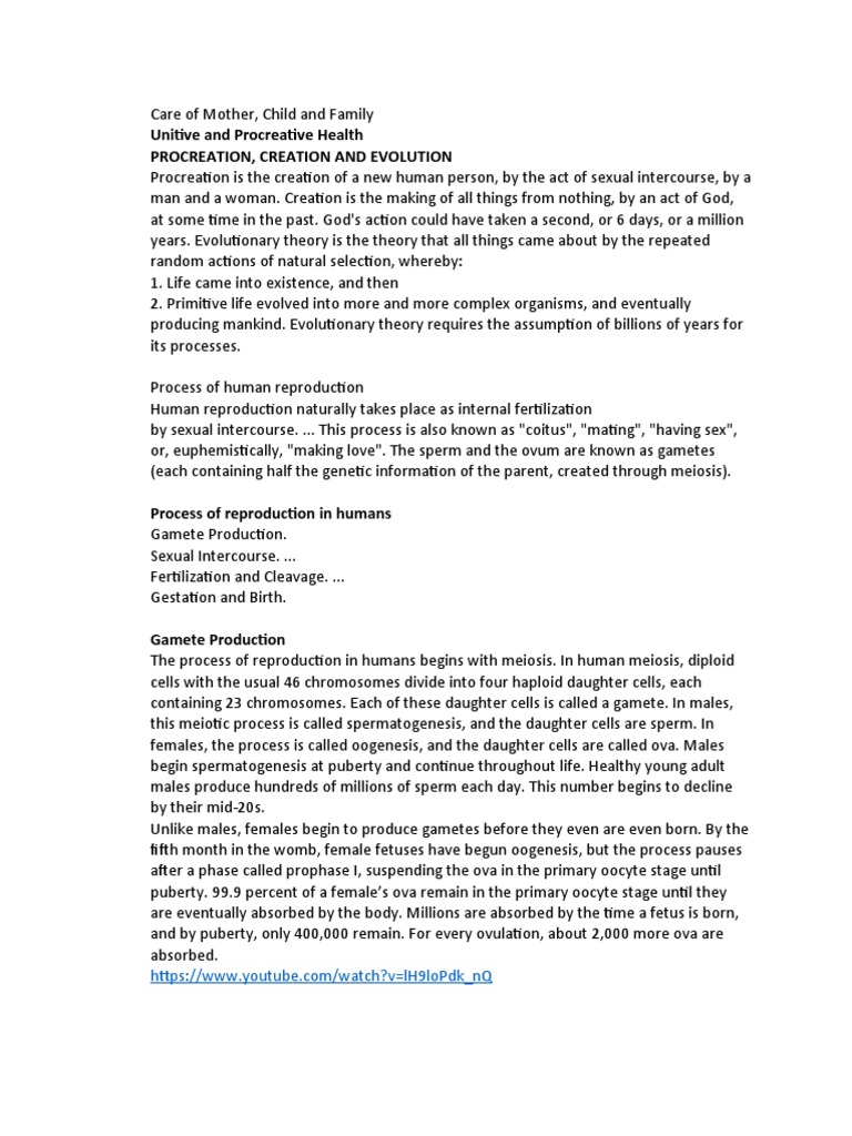 Unitive and Procreative Health Procreation, Creation and Evolution ...