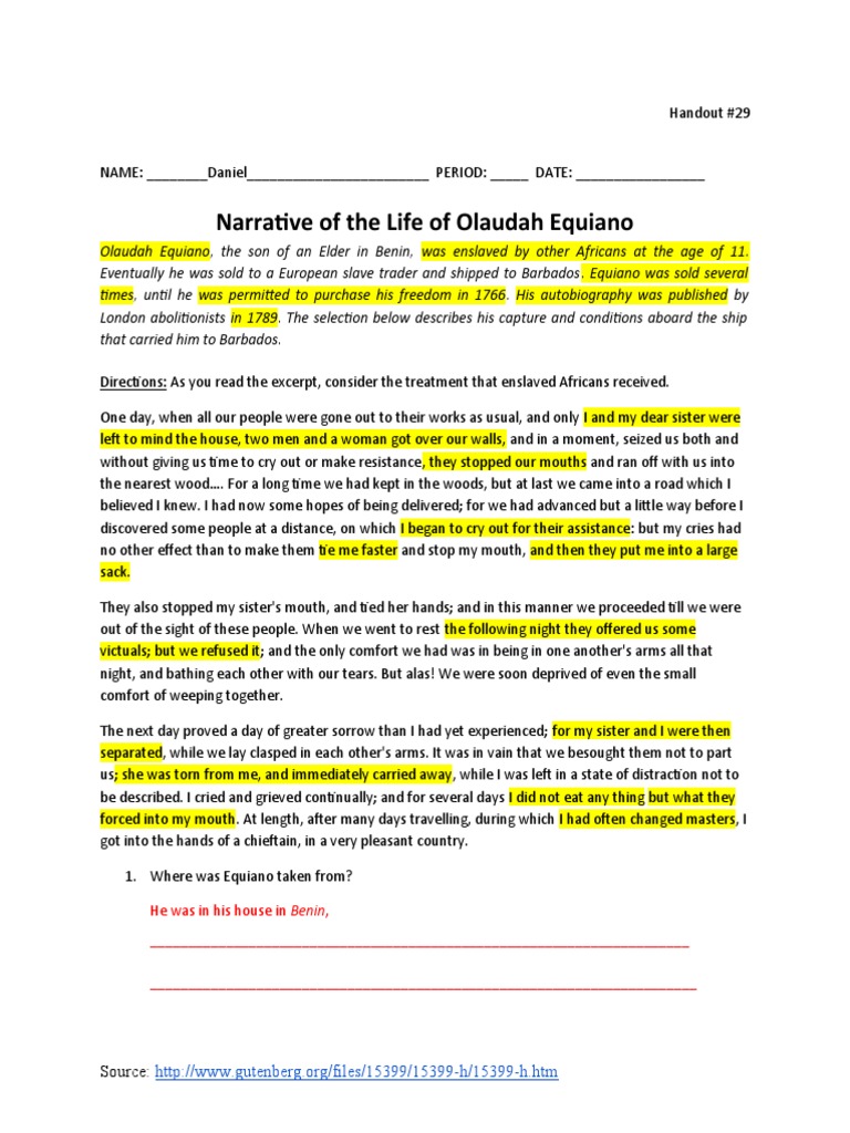 Narrative of The Life of Olaudah Equiano: Source | PDF | Olaudah ...