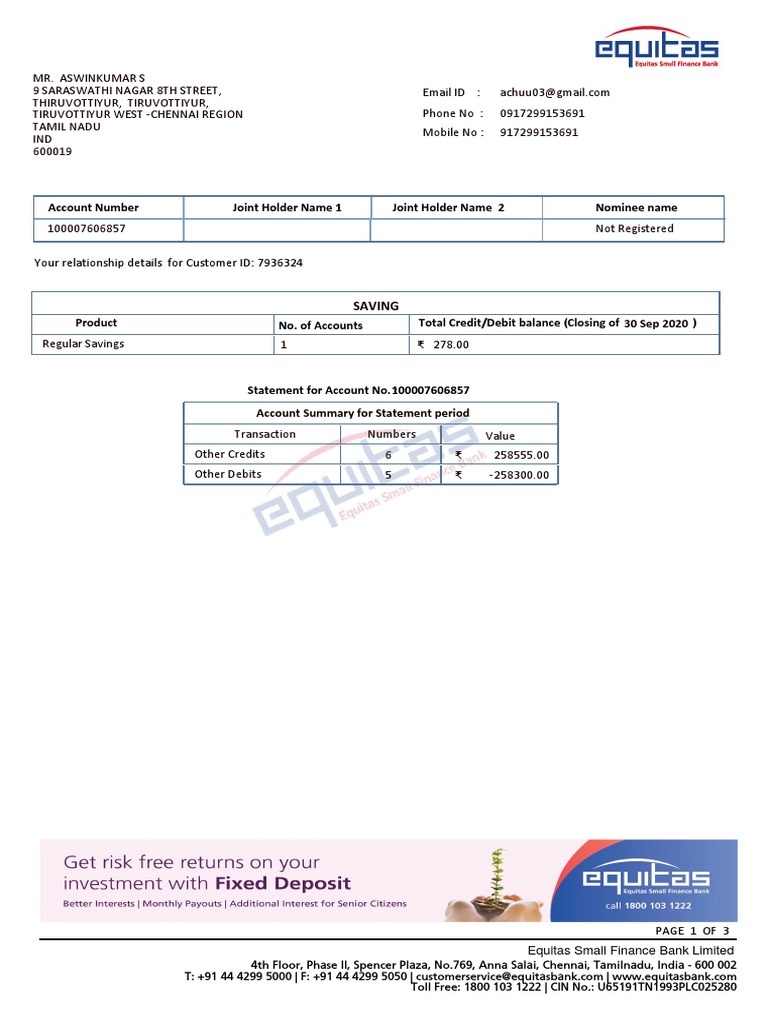 Joint Bank Account Statement Sample | PDF | Payments | Debits And Credits