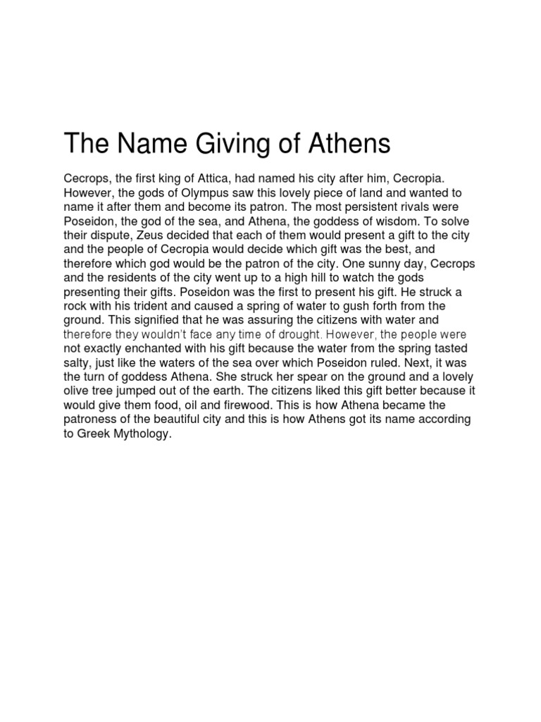 The Naming of Athens: A Myth Explained | PDF | Social Science