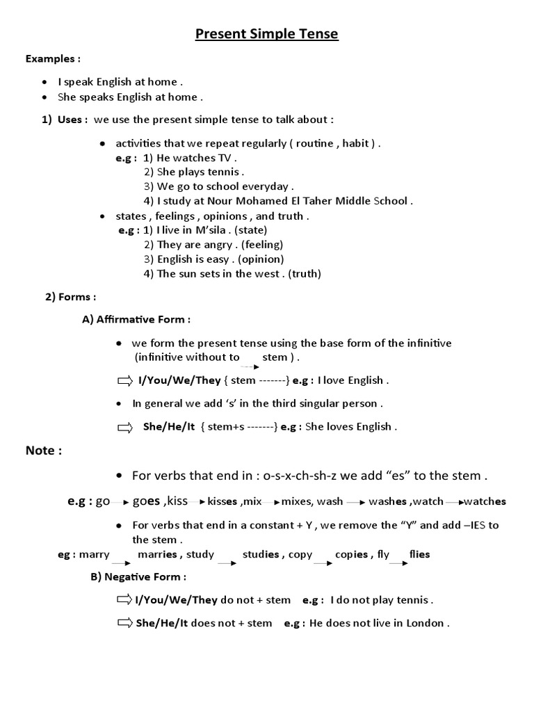 Present Simple Tense | PDF | English Language | Syntactic Relationships