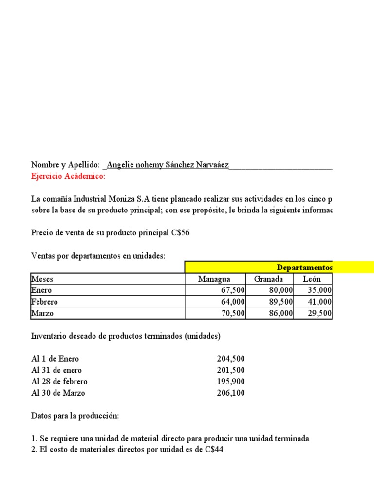 Examen de Presupuesto de Ventas A Costo de Lo Vendido - ANGELIES | PDF | Presupuesto | Inventario