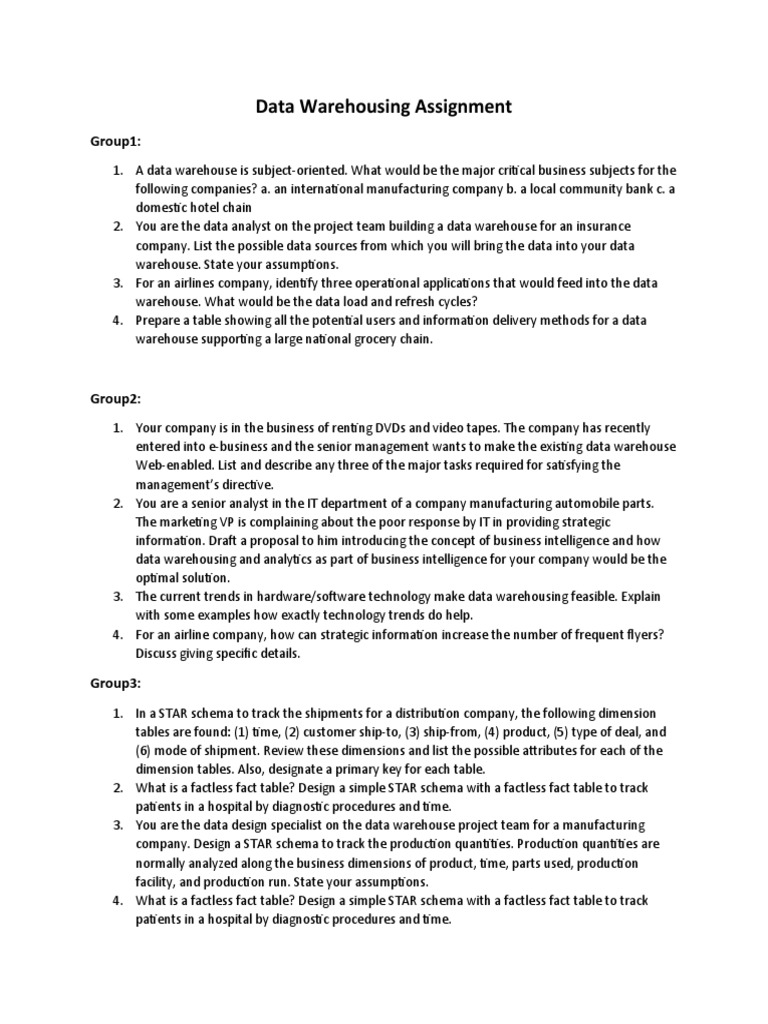 Data Warehousing Assignment | PDF | Data Warehouse | Warehouse
