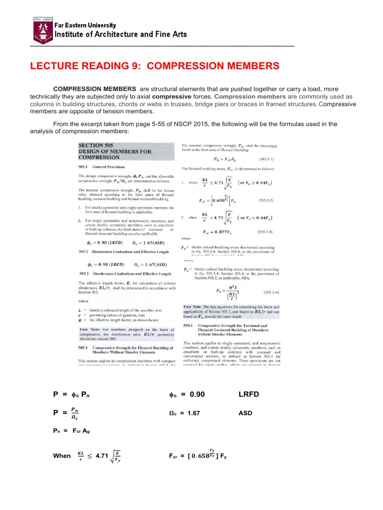 Lecture Reading 9: Compression Members: Institute of Architecture and ...