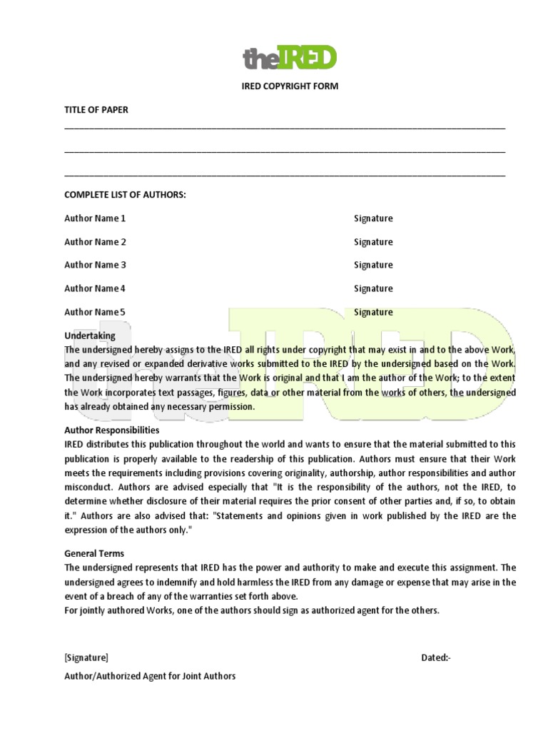 Copyright Form | PDF | Indemnity | Freedom Of Expression Law