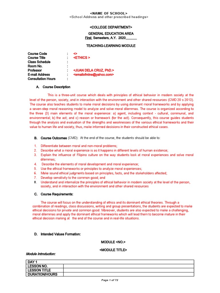 Teaching Learning Module Template CHED Training | PDF | Philosophical ...