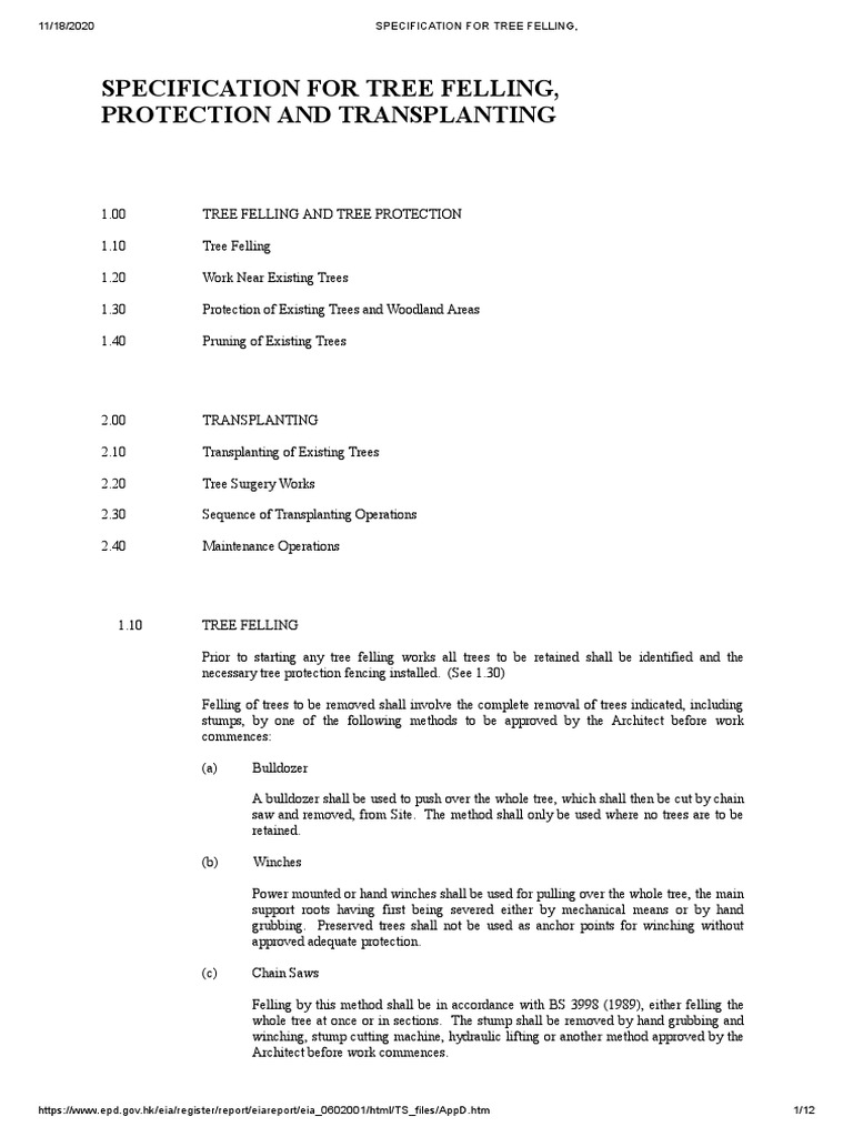 Specification For Tree Felling | PDF | Pruning | Trees