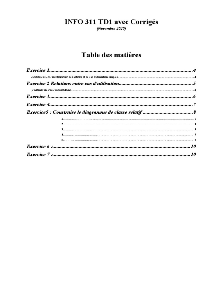 INFO 311 Modélisation TD1 Diagrammes de Cas Et Classe Et Corrigés | PDF | Cas d'utilisation ...