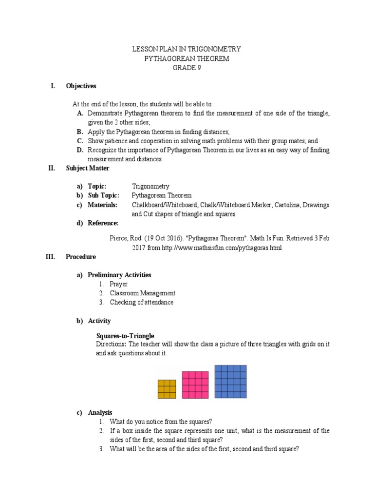 Lesson Plan - Pythagorean Theorem | PDF | Distance | Space