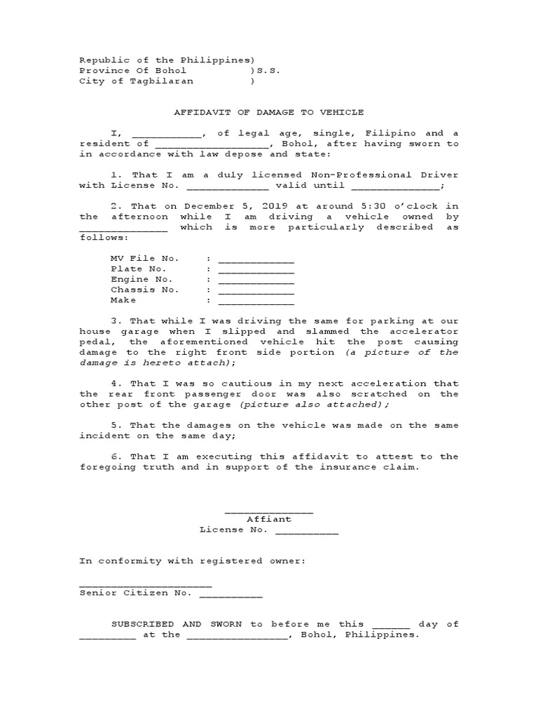 Affidavit Insurance Claim | PDF