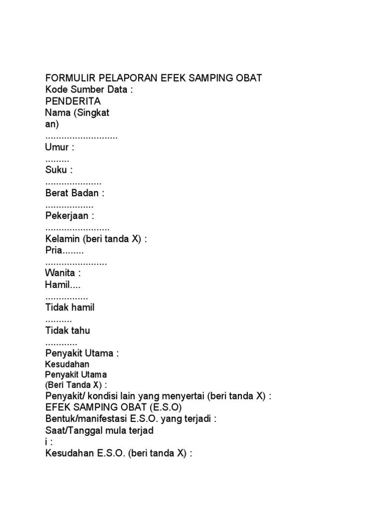 Formulir Pelaporan Efek Samping Obat | PDF | Pengembangan Diri ...