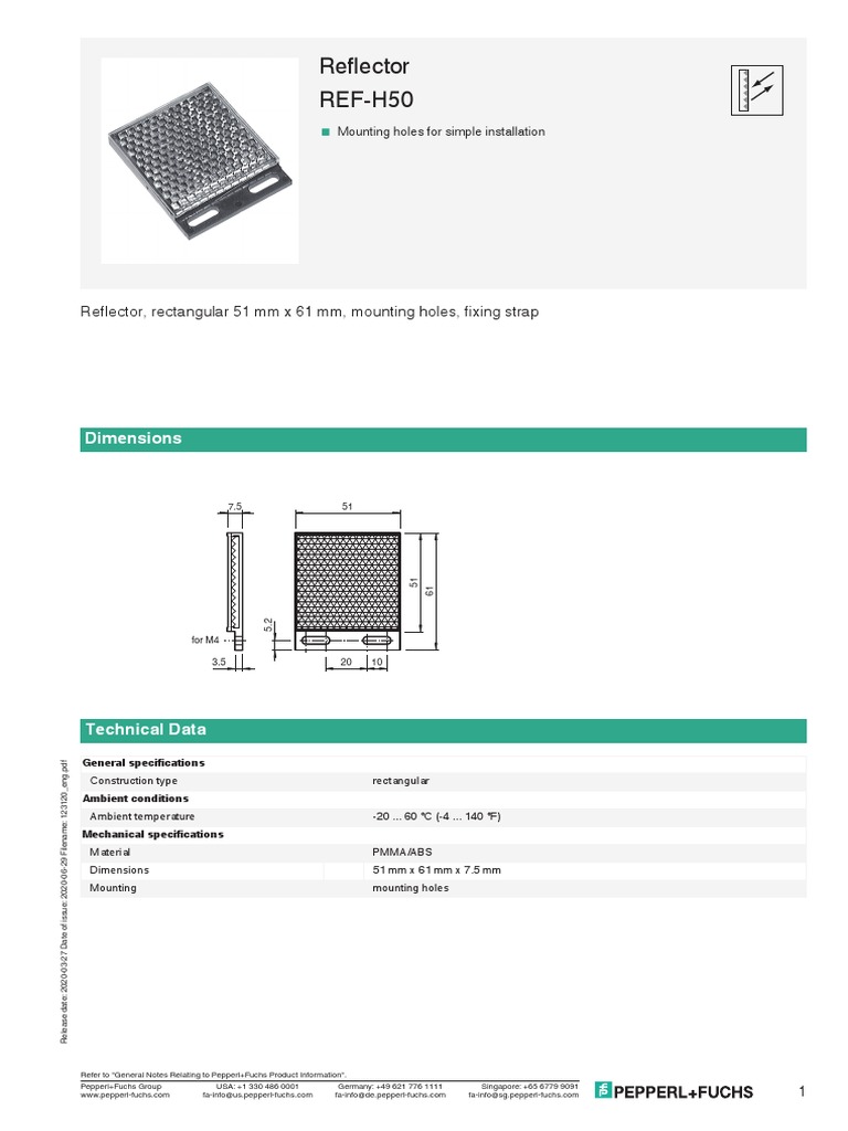 Reflector REF-H50: Dimensions | PDF | Applied And Interdisciplinary ...