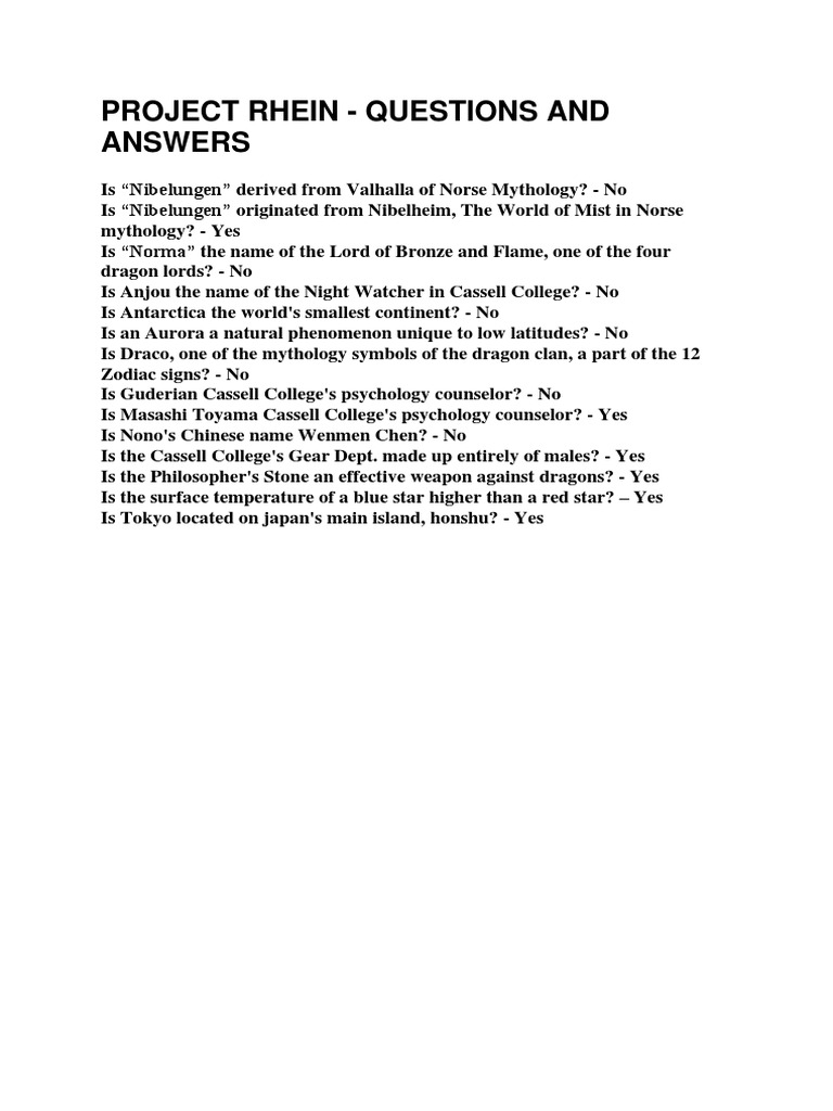 Project Rhein - Questions and Answers | PDF