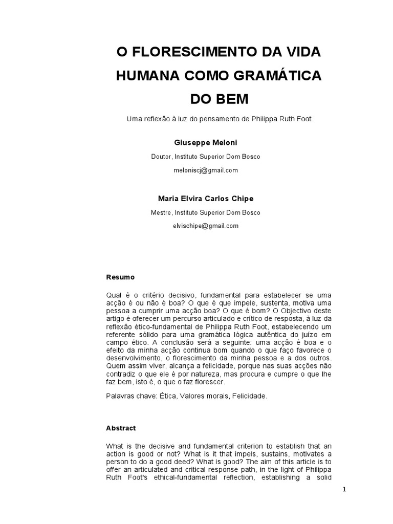A gramática do bem na ética de Philippa Ruth Foot | PDF | Tomás de ...