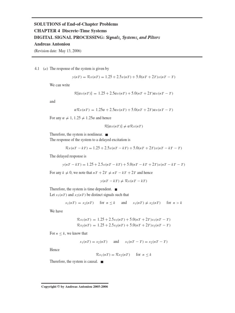 SOLUTIONS of End-of-Chapter Problems CHAPTER 4 Discrete-Time Systems ...