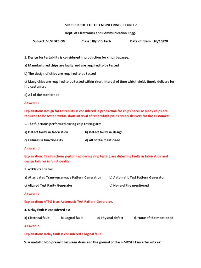 60 Objective Type Questions On Vlsi Design | PDF | Logic Gate ...