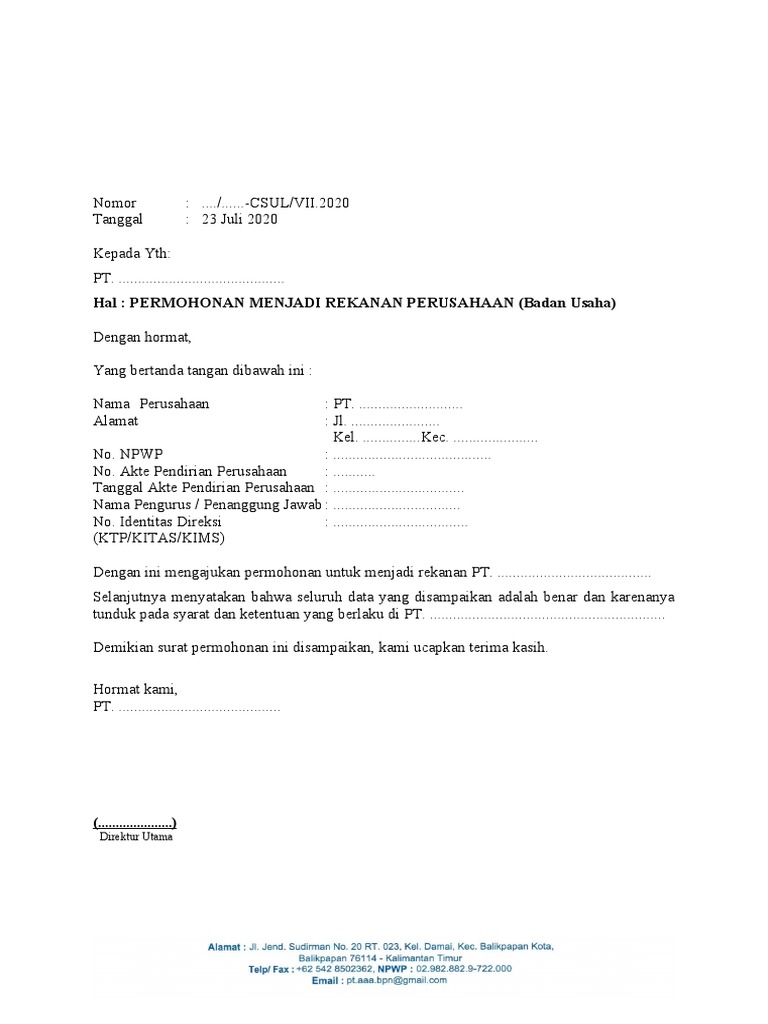 Contoh Surat Permohonan Rekanan | PDF