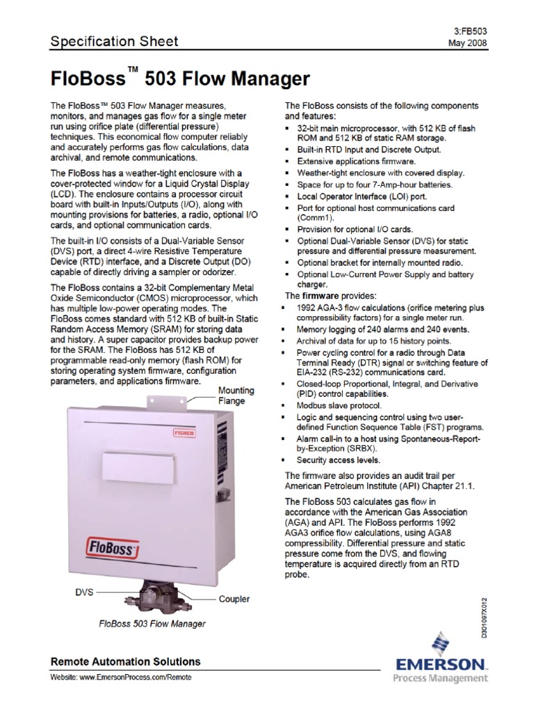 D301097X012 - FloBoss 503 Flow Manager | PDF | Power Supply | Input/Output
