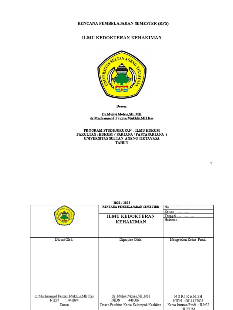 RPS Ilmu Kedokteran Kehakiman Ganjil 2020 | PDF