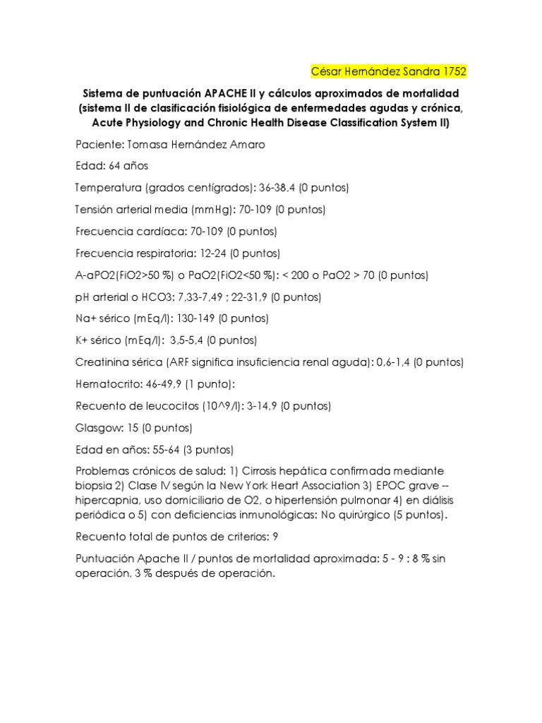 Escala APACHE II y POSSUM | PDF