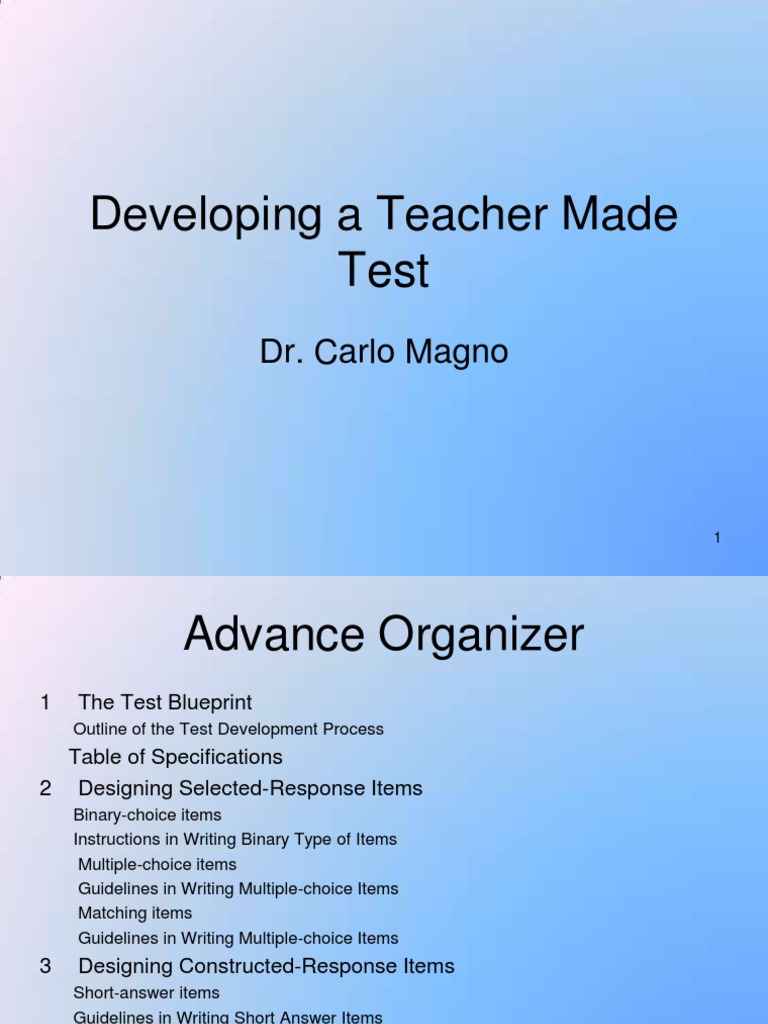 Teacher-Made Test Development Guide | PDF | Multiple Choice | Fraction ...