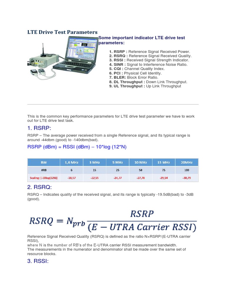 Lte Drive Test Parameters Pdf Pdf Bit Rate Mimo