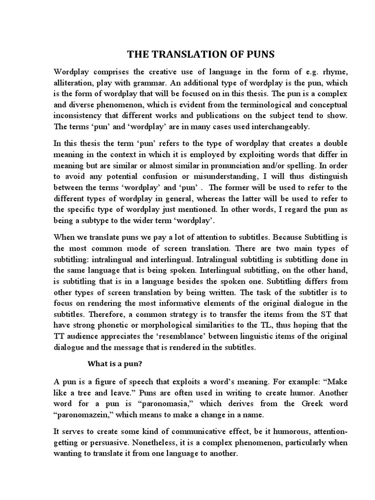 The Translation of Puns | PDF | Linguistics | Word