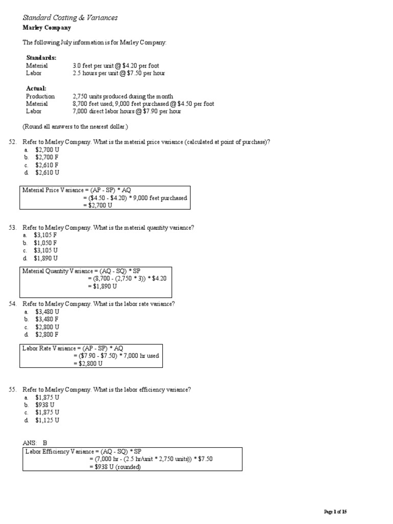 Standard Costing & Variances Problem | PDF | Variance | Yield (Finance)