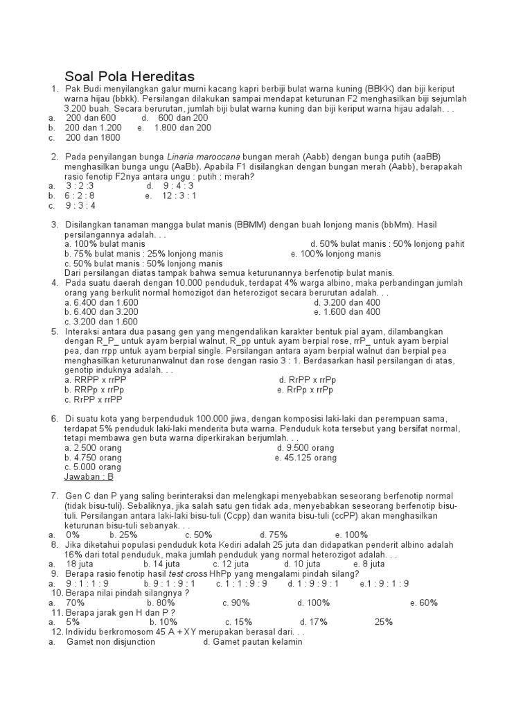 Soal Pola Hereditas 1 | PDF | Sains & Matematika