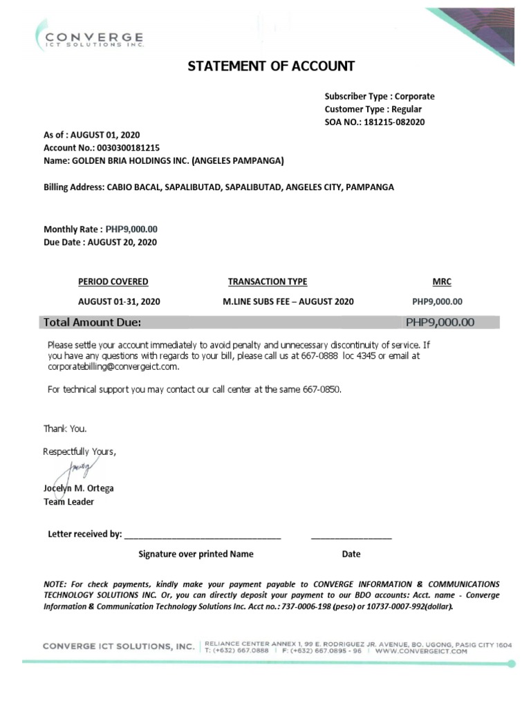 Converge Billing August | PDF