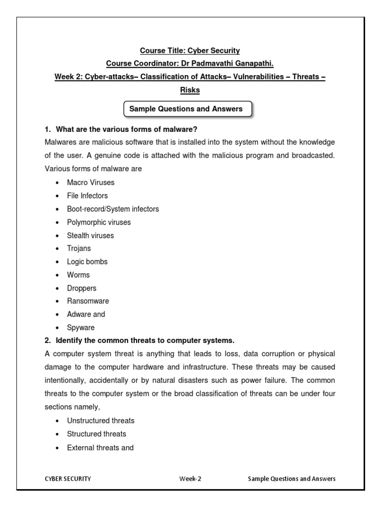 Week2 Sample Q&A | PDF | Malware | Computer Virus
