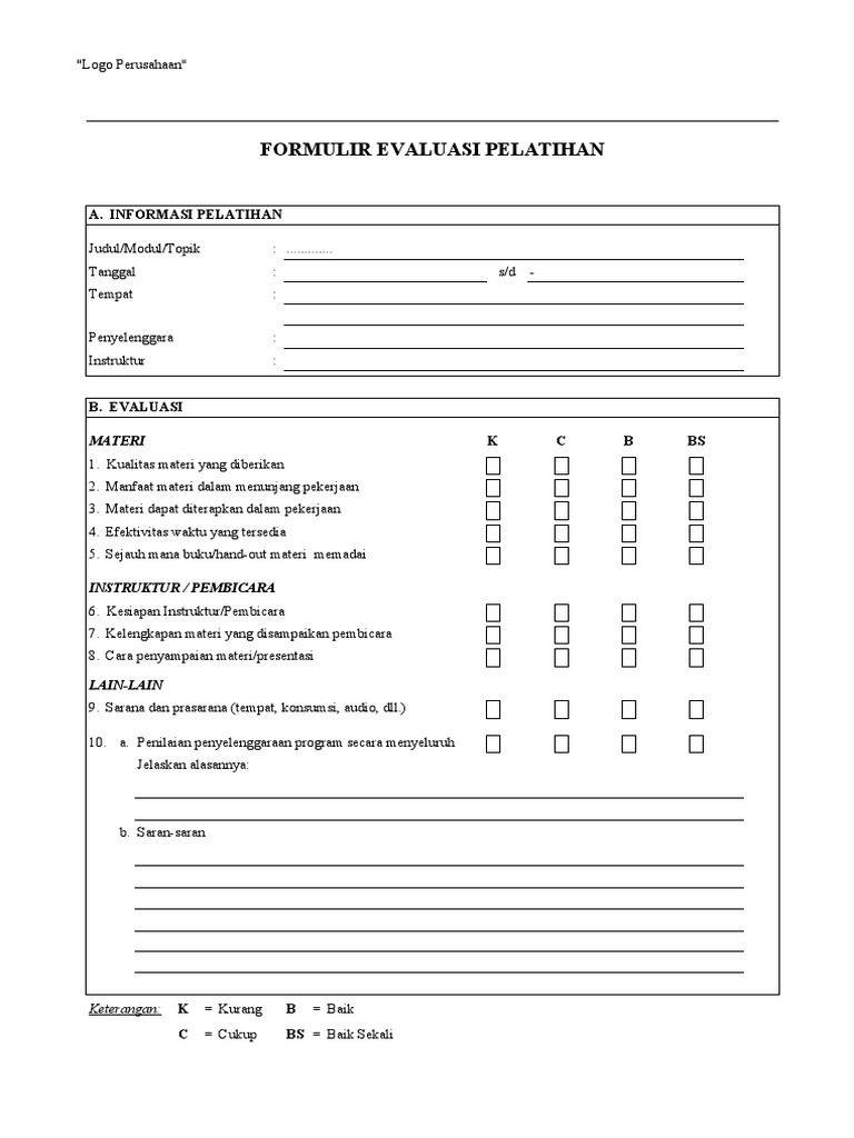 CONTOH Form Evaluasi Pelatihan Bagi Peserta | PDF