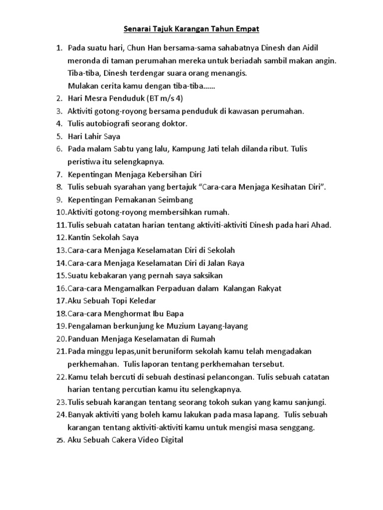 Senarai Tajuk Karangan Tahun Empat 2020 | PDF | Ilmu Sosial
