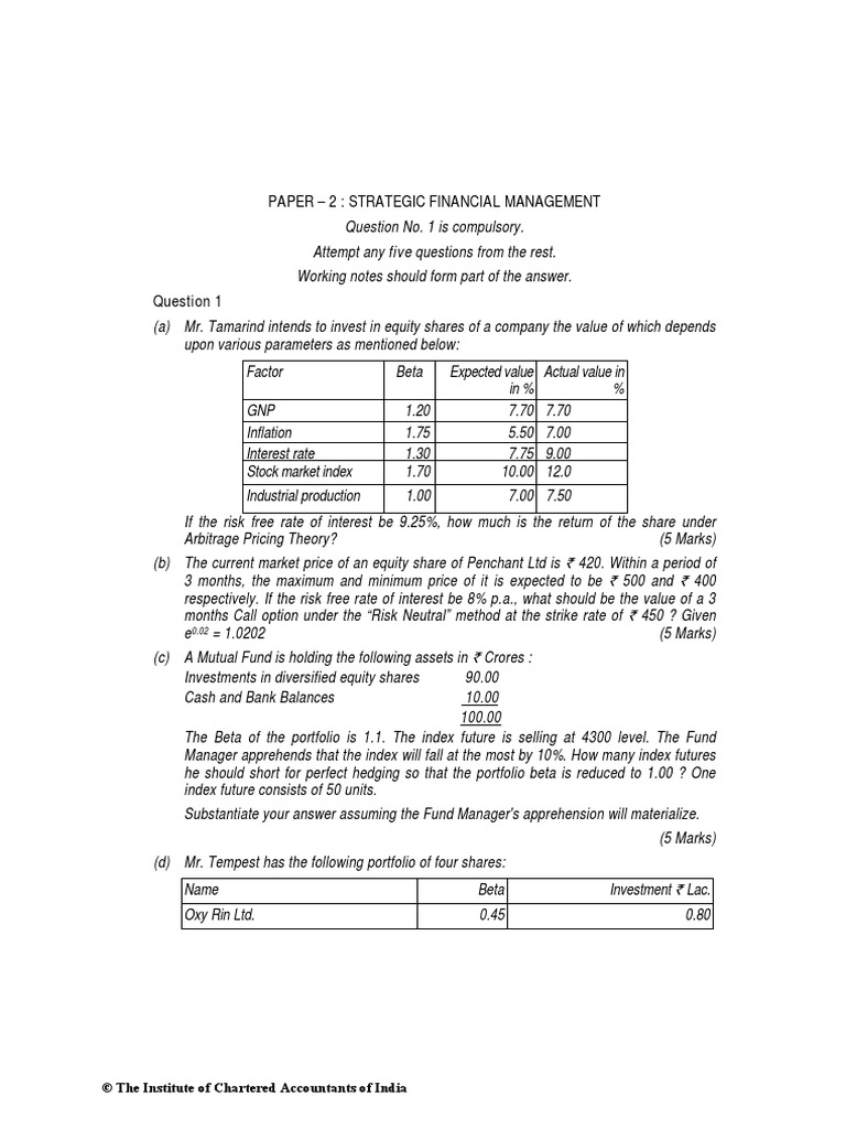 Paper - 2: Strategic Financial Management: © The Institute of Chartered ...