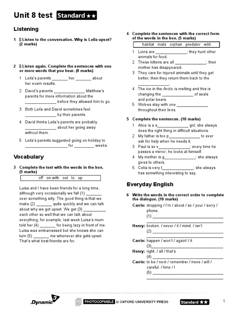 Unit 8 Test: Listening | PDF