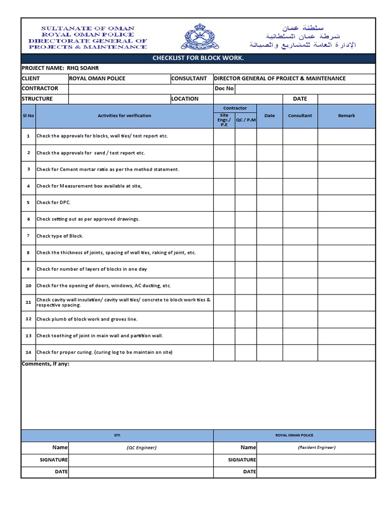 Block Work Verification Checklist | PDF