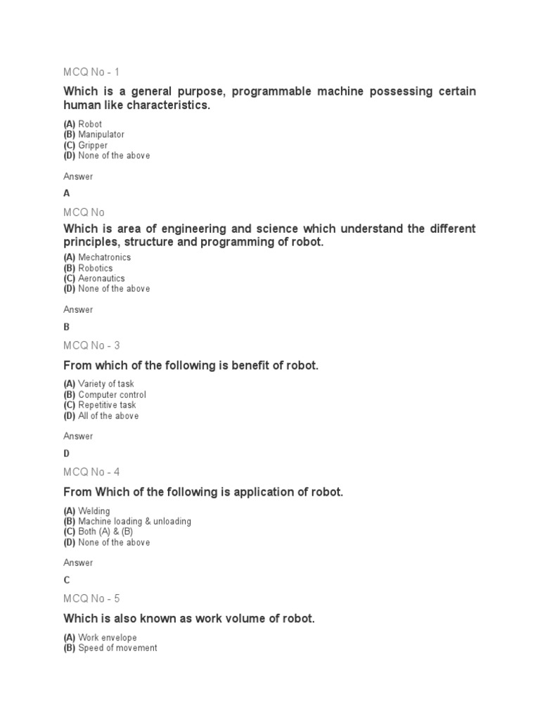 Robotics MCQ | PDF | Machines | Robot