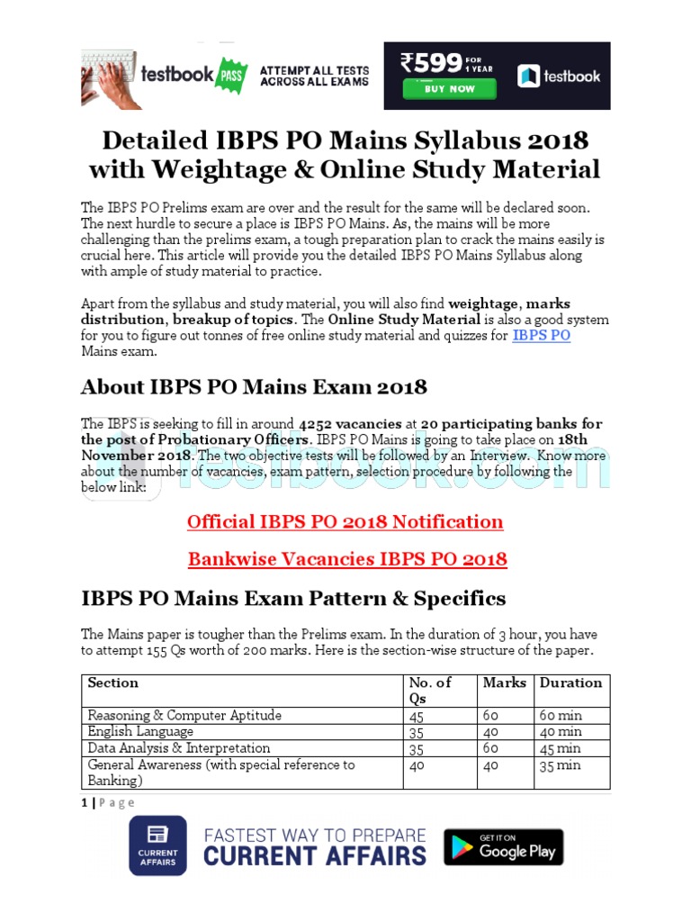 IBPS PO Mains Syllabus & Study Guide | PDF | Phrase | Verb